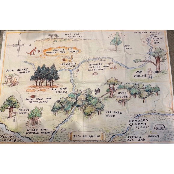 Other | Winnie The Pooh 10 Akre Wood Map Fabric Panel Large 96x72 ...